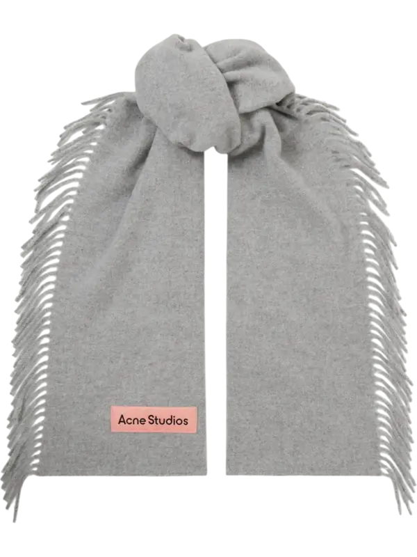 Acne Studios Appliquéd Fringed Wool Scarf - Gray