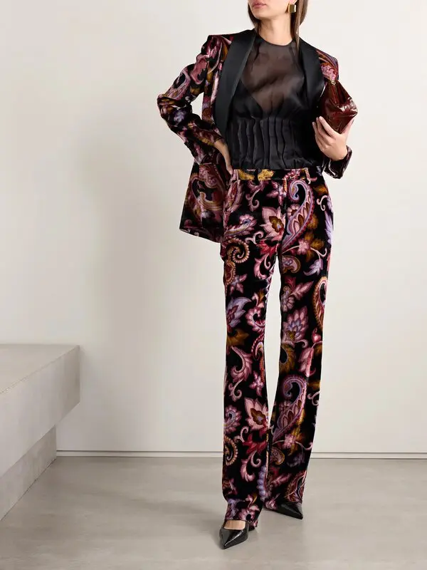 Etro Paisley-print Velvet Straight-leg Pants