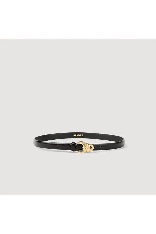 Sandro Slim Leather Belt - Black