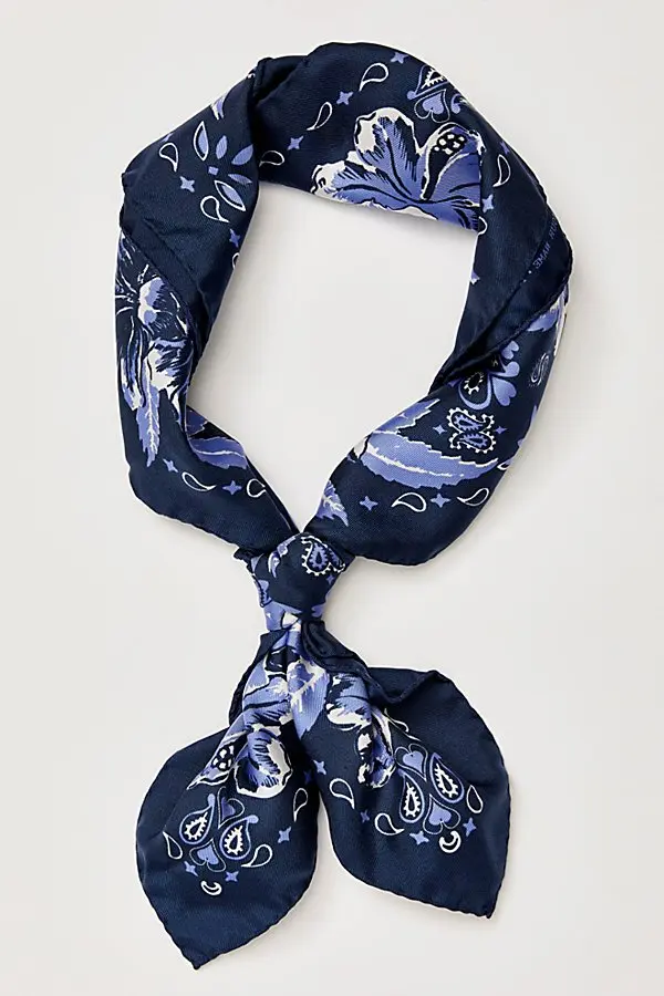 Free People Call It Your Name Silk Scarf In Navy - 43% Off