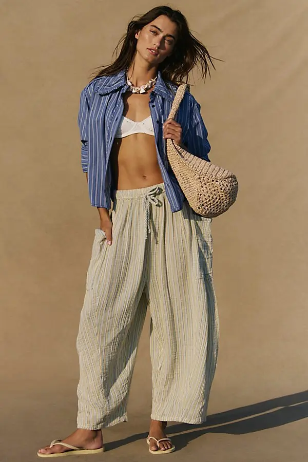 Free People Quinn Striped Pants - Chamomile Combo