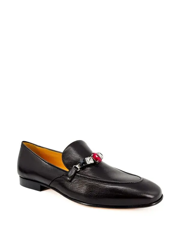 MADISON MAISON Jeweled Leather Loafers - Black