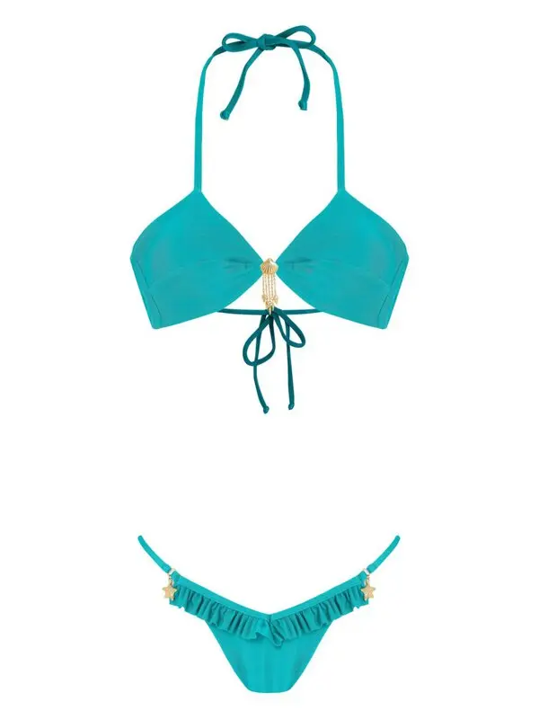 AMIR SLAMA X Jade Picon Shell-charms Bikini - Blue