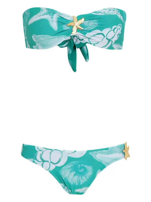 AMIR SLAMA Shell-print Bandeau Bikini - Blue