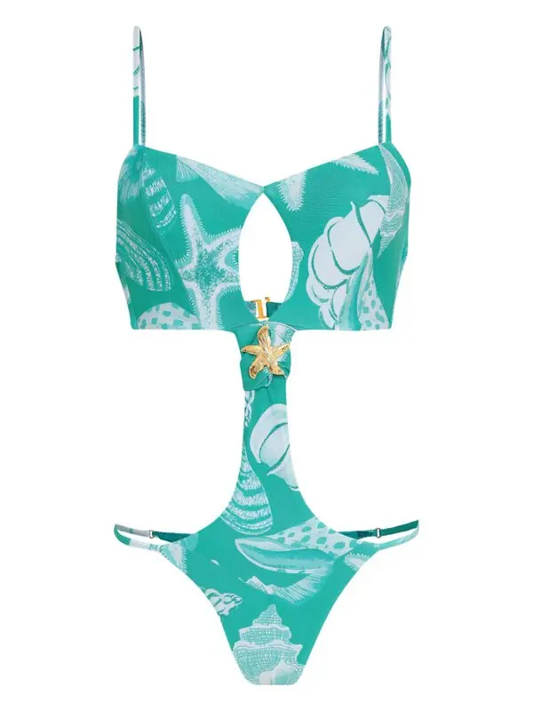 AMIR SLAMA Shell-print Swimsuit - Green