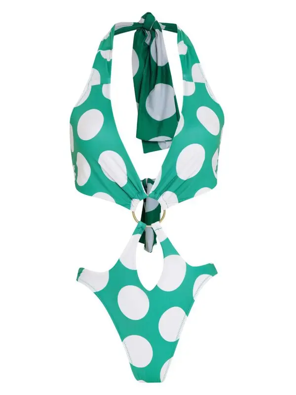 AMIR SLAMA X Jade Picon Polka-dot Swimsuit - Green