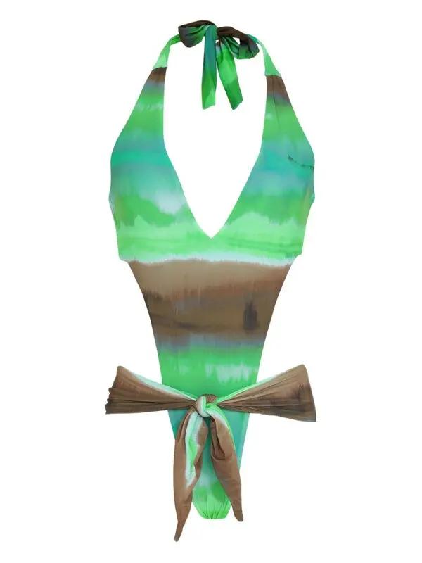 AMIR SLAMA Tie-dye Halterneck High-waisted Swimsuit - Green