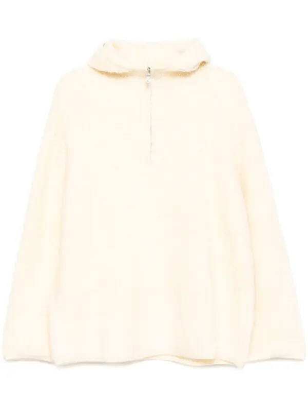 B+AB Hooded Half Zip Sweater - White