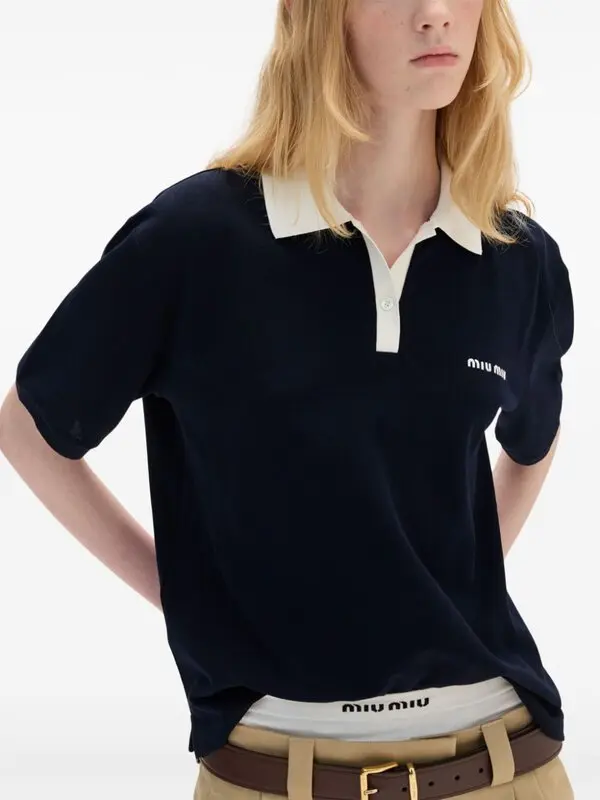 Miu Miu Cotton Piqué Polo Shirt Blue Editorialist