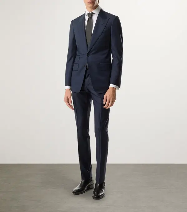 TOM FORD Wool Super 110s Sharkskin Shelton 2-piece Suit - Navy