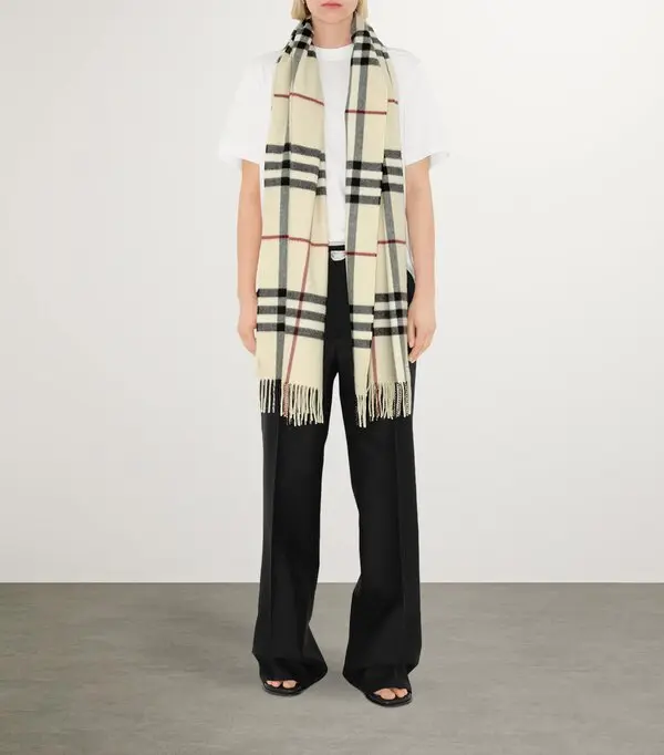 Burberry Cashmere Wide Check Scarf - Beige