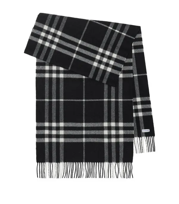 Burberry Cashmere Wide Check Scarf - Black