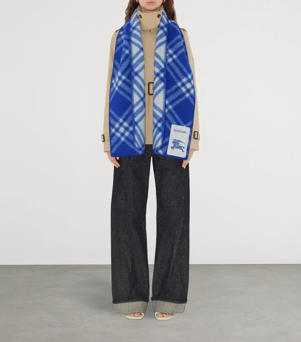 Burberry Wool Check Scarf - Blue