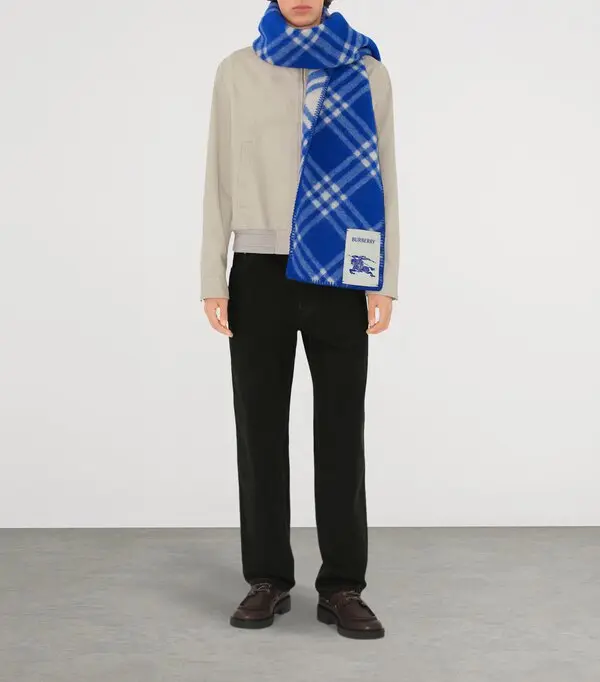 Burberry Wool Check Scarf - Blue
