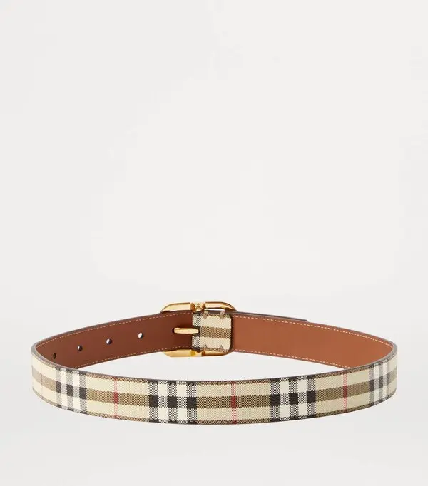 Burberry Check Belt With Gold Tone Buckle - Neutral