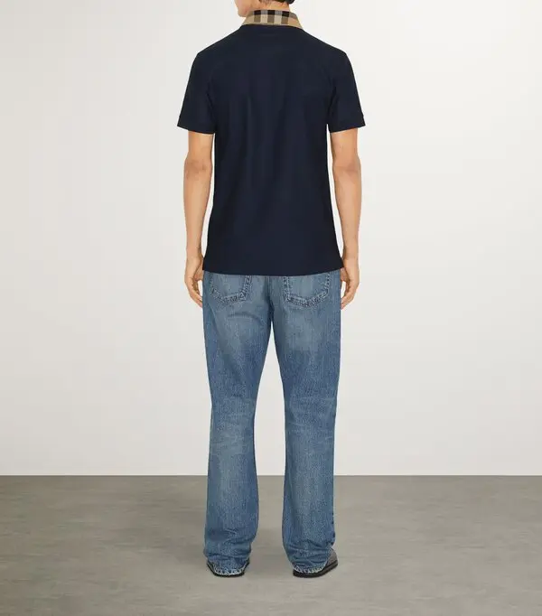 Burberry Cotton Check-collar Polo Shirt - Navy