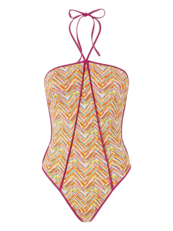 Missoni Zigzag Halterneck One-piece Swimsuit - Orange