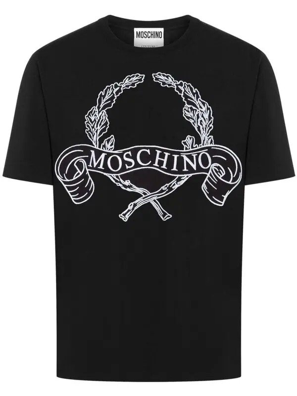 Moschino Laurel Crown-embroidered Jersey T-shirt - Black