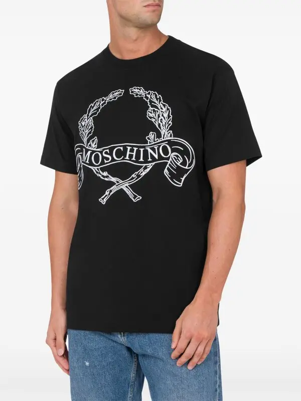 Moschino Laurel Crown-embroidered Jersey T-shirt - Black