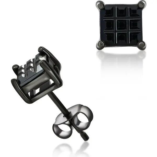 DONATELLO GIAN Name' Diamond Cut Stud Earrings - Black