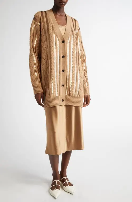 Max Mara Sequin Cable Stitch Wool & Cashmere Cardigan