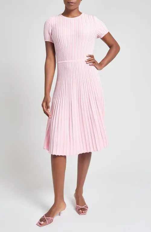 Ming Wang Modern Fit Stripe A-line Knit Dress - Rose/ White