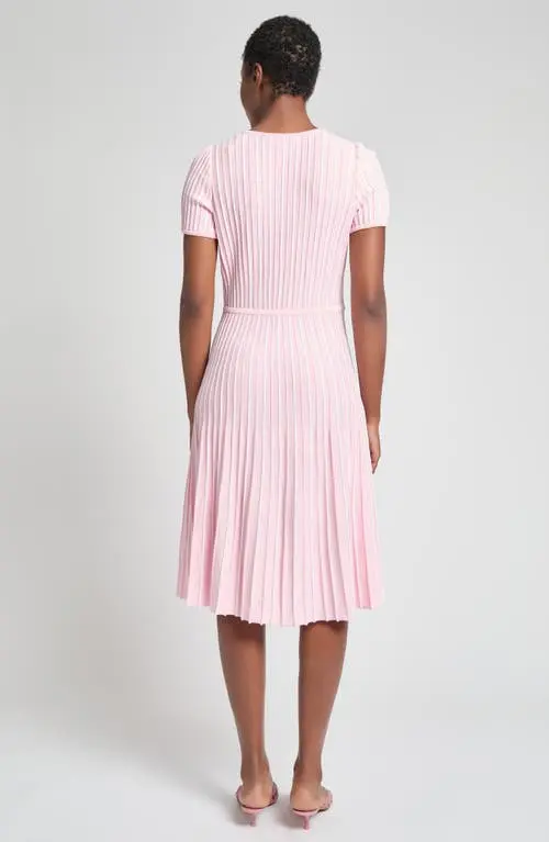 Ming Wang Modern Fit Stripe A-line Knit Dress - Rose/ White