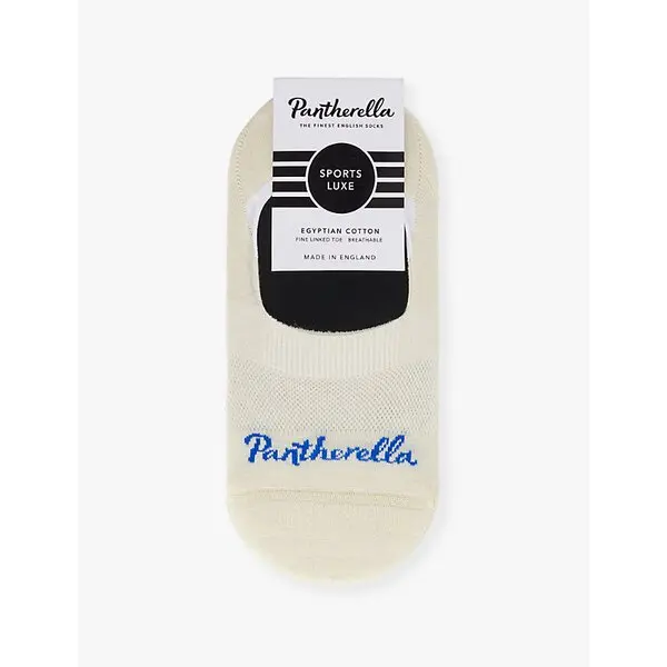 Pantherella Stride Intarsia Branding Cotton-blend Invisible Socks - Cream