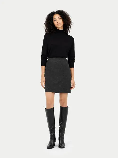 Gobi Cashmere Ribbed Knit Mini Skirt - Charcoal