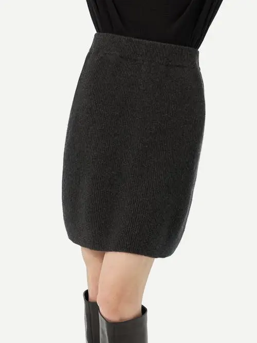 Gobi Cashmere Ribbed Knit Mini Skirt - Charcoal