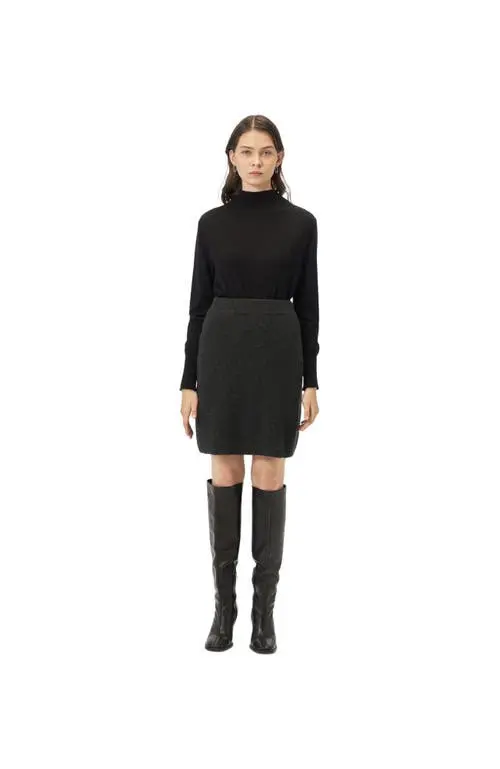 Gobi Cashmere Ribbed Knit Mini Skirt - Charcoal