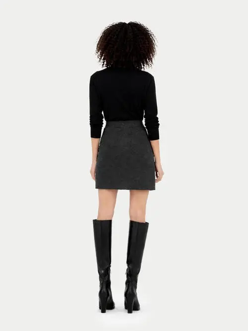 Gobi Cashmere Ribbed Knit Mini Skirt - Charcoal