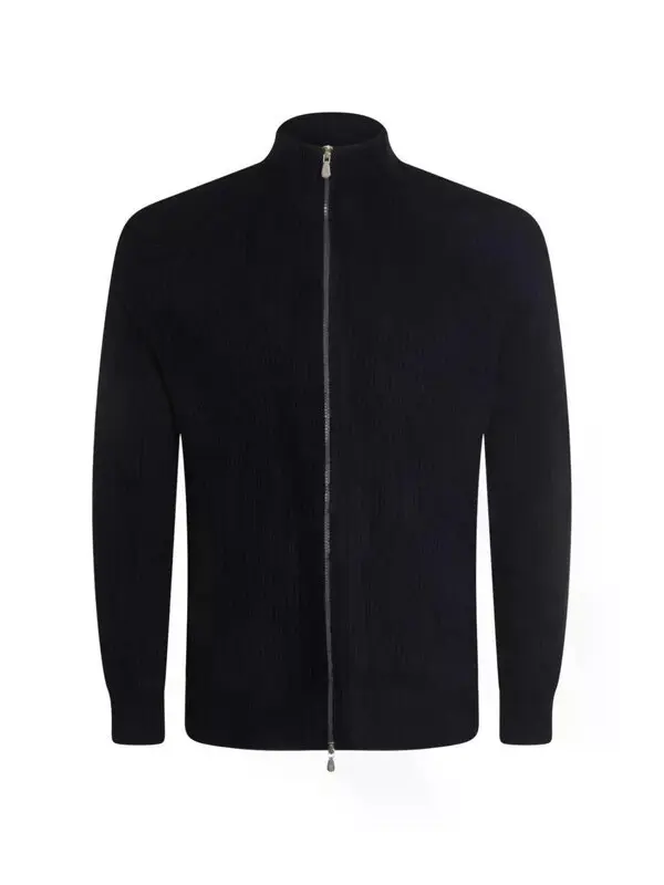 Brunello Cucinelli Ribbed High Neck Cardigan - Blue
