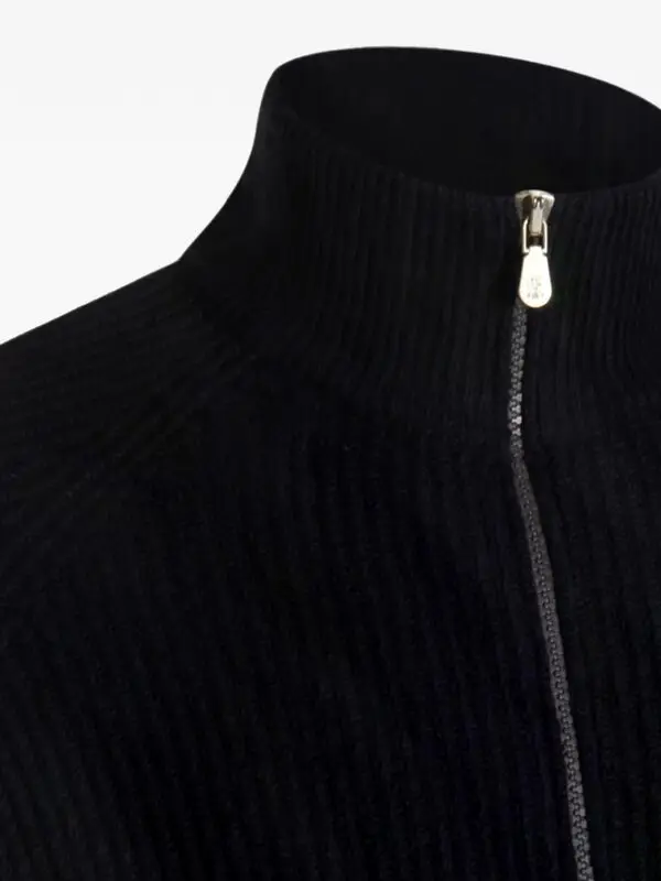 Brunello Cucinelli Ribbed High Neck Cardigan - Blue