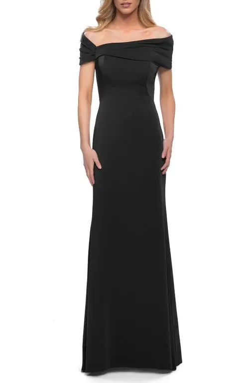 La Femme Off-the-shoulder Jersey Gown - Black
