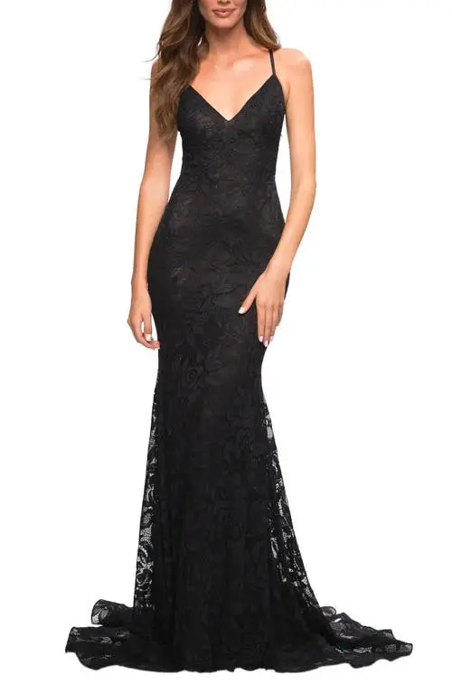 La Femme Mermaid Lace Gown With Low Back