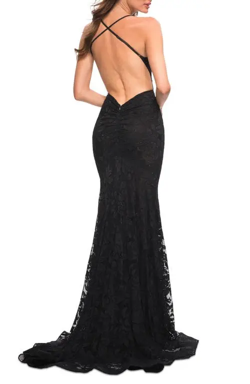 La Femme Mermaid Lace Gown With Low Back