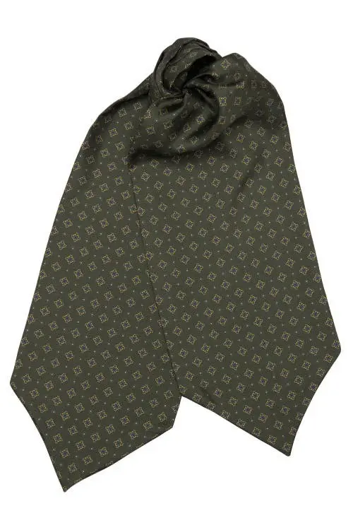 ELIZABETTA Corbara Silk Ascot Cravat Tie - Olive Green