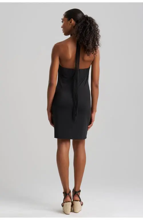 Natori Solid Jersey Halter Cover-up Dress W/ Hand Carved Wood Rings