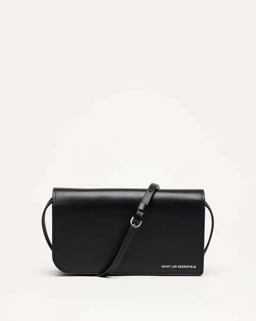 WANT Les Essentiels Arch Smooth Leather Wallet On Strap - Black