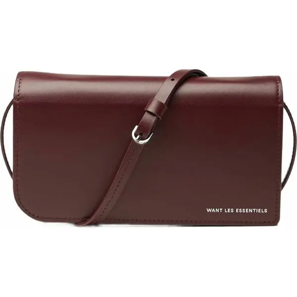 WANT Les Essentiels Arch Smooth Leather Wallet On Strap - Dark Cherry