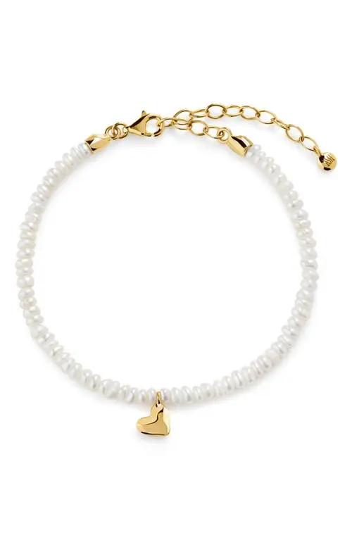 Monica Vinader Mini Heart Freshwater Pearl Bracelet - 18ct Gold Vermeil / Pearl