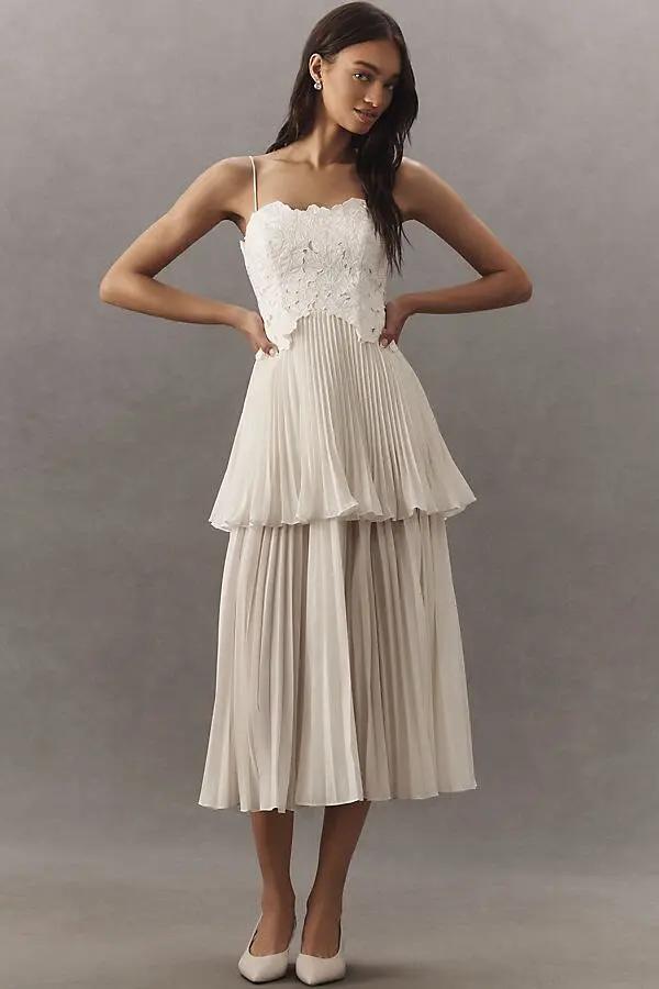 AMUR Esme Laser-cut Floral Tiered Midi Dress