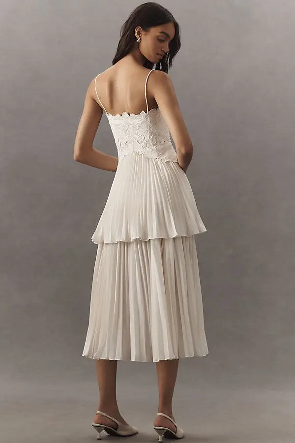 AMUR Esme Laser-cut Floral Tiered Midi Dress