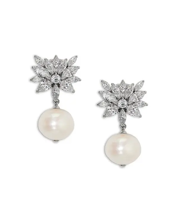 Nadri Cubic Zirconia And Cultured Pearl Clip-on Earrings - Silver