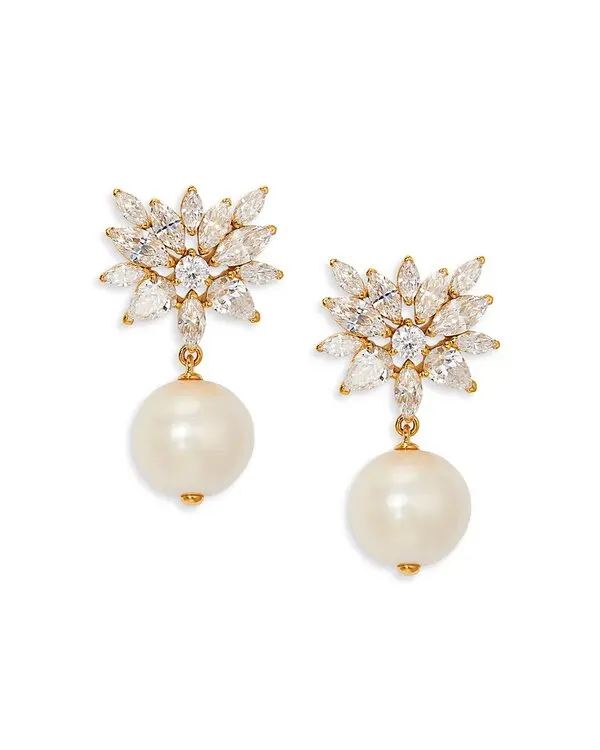 Nadri Sav Cubic Zirconia & Cultured Pearl Drop Earrings - Gold
