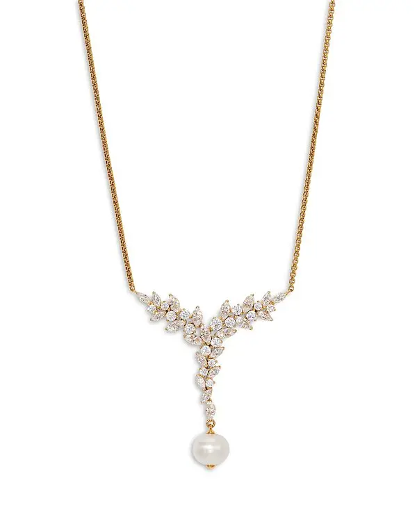 Nadri Cubic Zirconia & Cultured Pearl Lariat Necklace - Gold