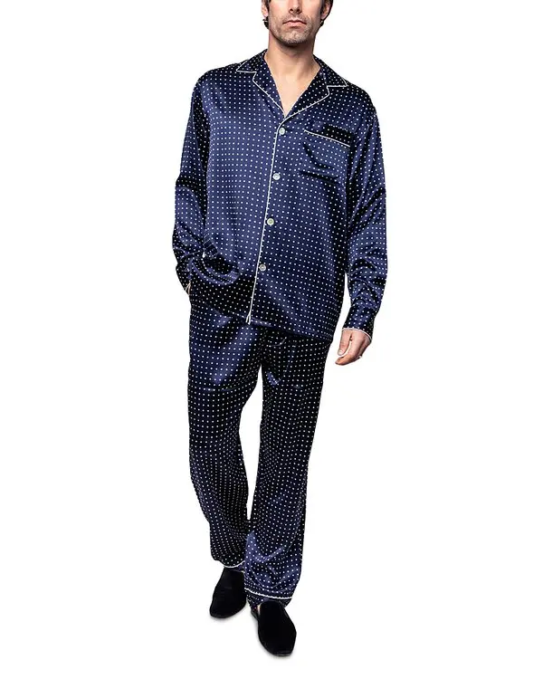 PETITE PLUME Silk Polka Dot Pajama Set - Navy Polka Dot