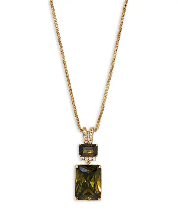 Nadri Macaron Cubic Zirconia Double Drop Pendant Necklace - Gold/green