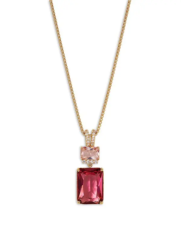 Nadri Macaron Cubic Zirconia Double Drop Pendant Necklace - Gold/pink